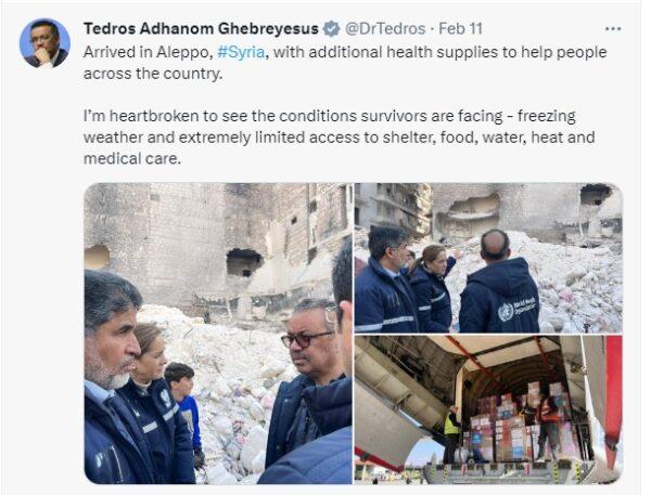 Syria Earthquake: WHO's Tedros Brings Tons of Aid, Visits Aleppo, Meets ...